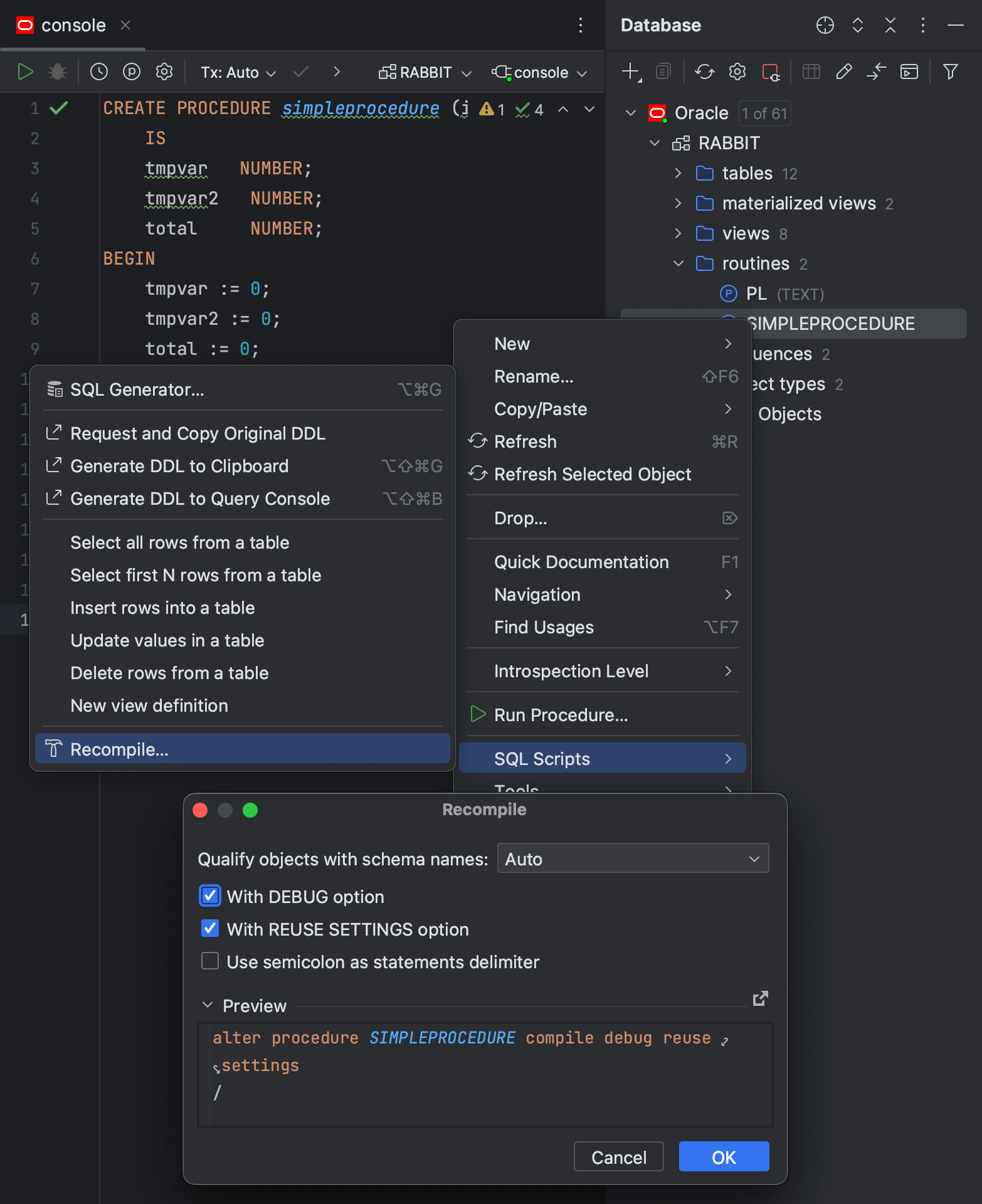 Debug Oracle PL/SQL code | JetBrains Rider Documentation