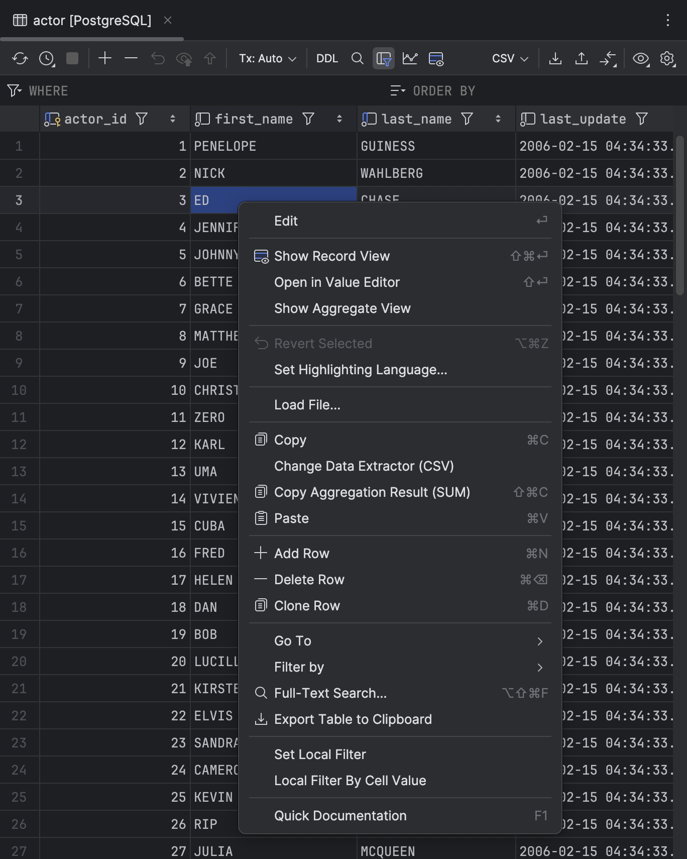 Data editor and viewer | JetBrains Rider Documentation