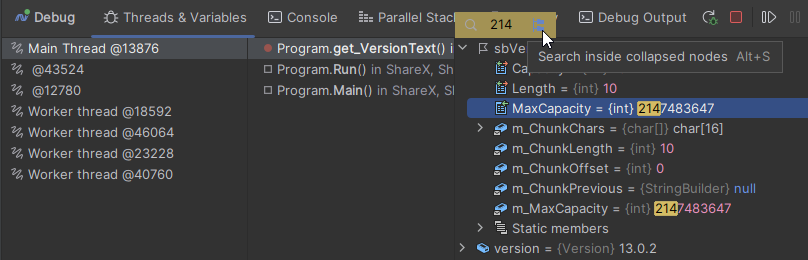 Inspect variable values and objects | JetBrains Rider Documentation