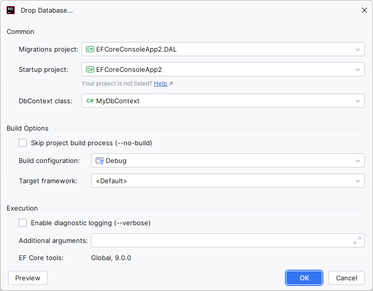 Entity Framework Core Drop Database Jetbrains Rider Documentation