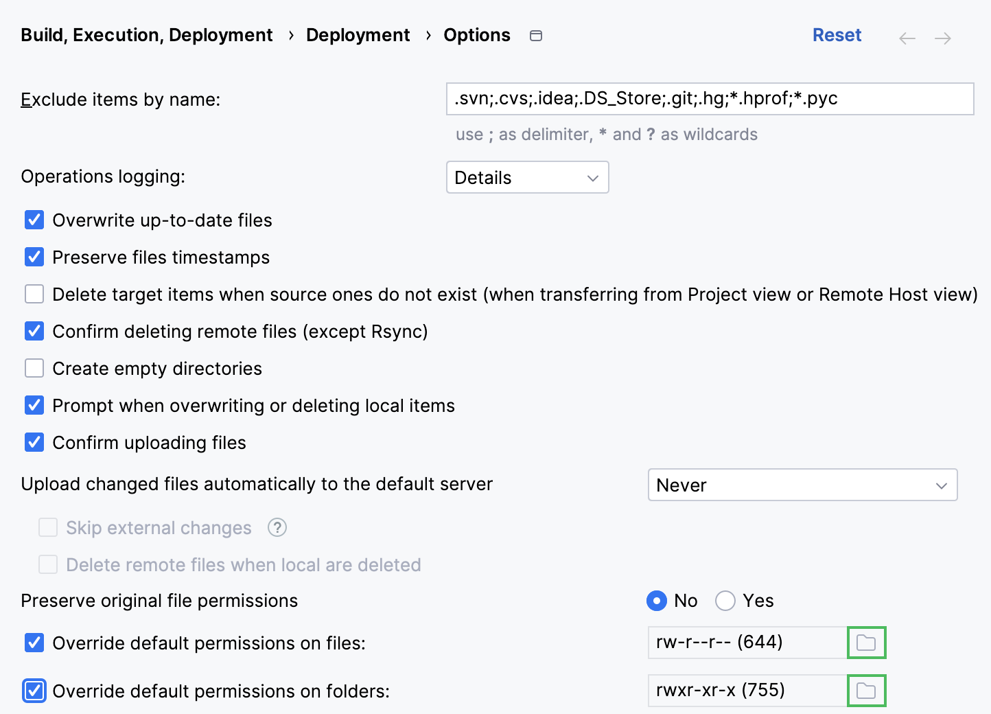 Files/Folders Default Permissions dialog | JetBrains Rider Documentation