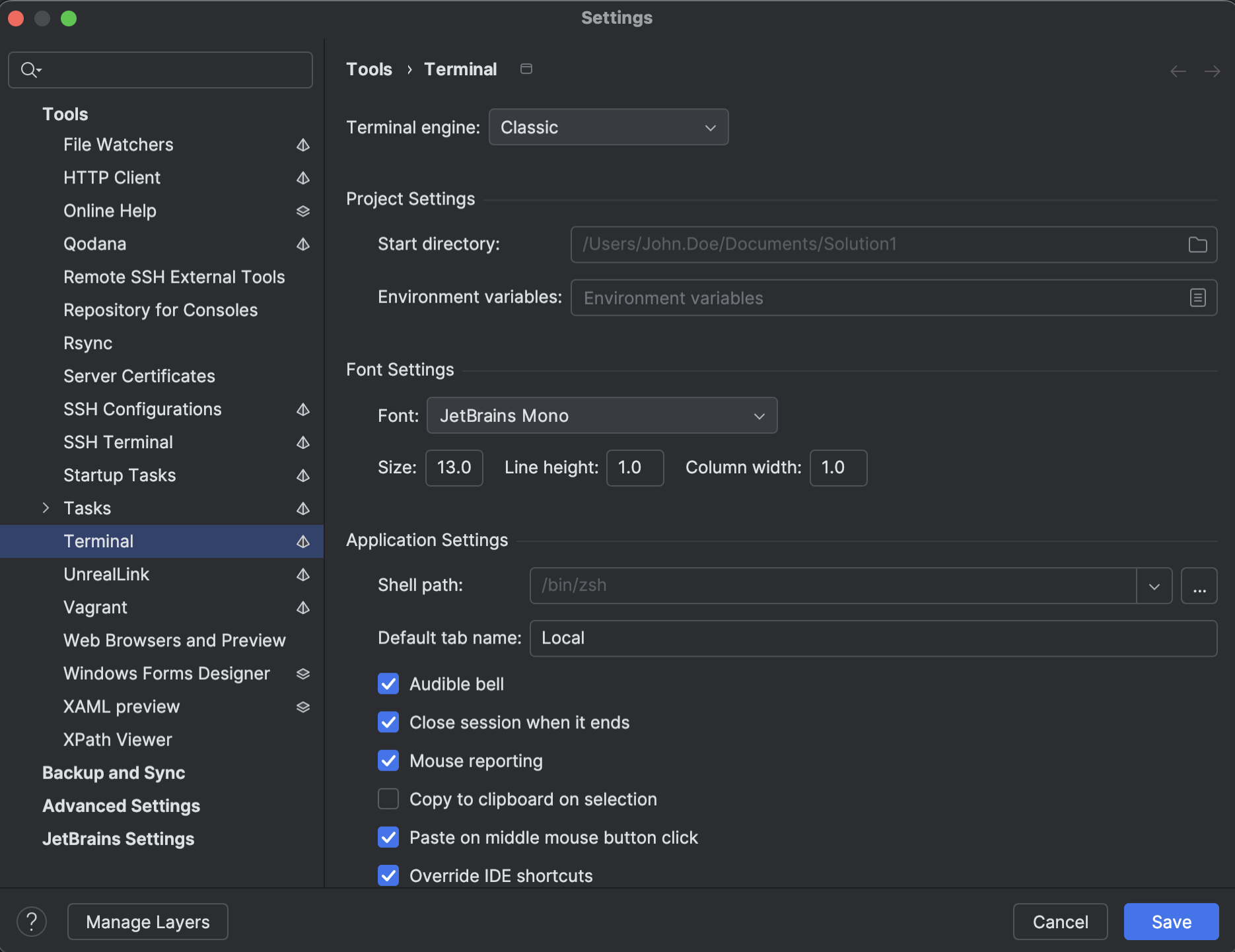 Terminal settings | JetBrains Rider Documentation