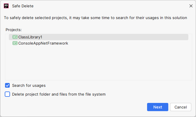 Safe Delete refactoring | JetBrains Rider Documentation