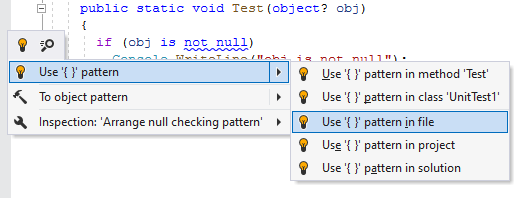 Code inspection: Arrange null checking pattern | JetBrains Rider Documentation