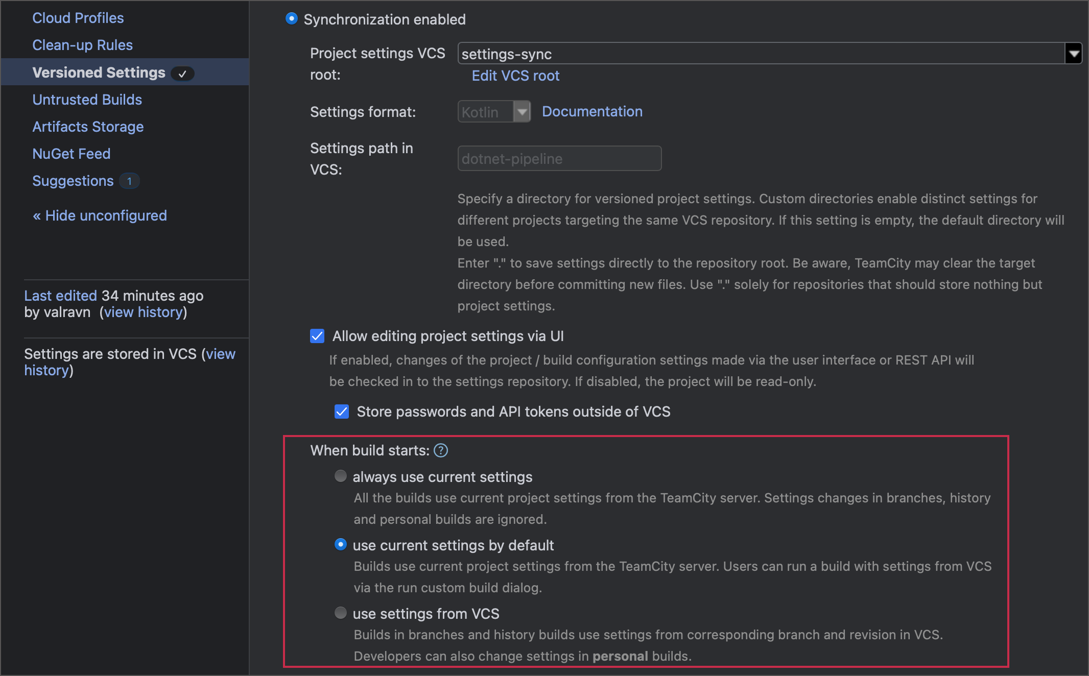 Storing Project Settings in Version Control | TeamCity On-Premises Documentation