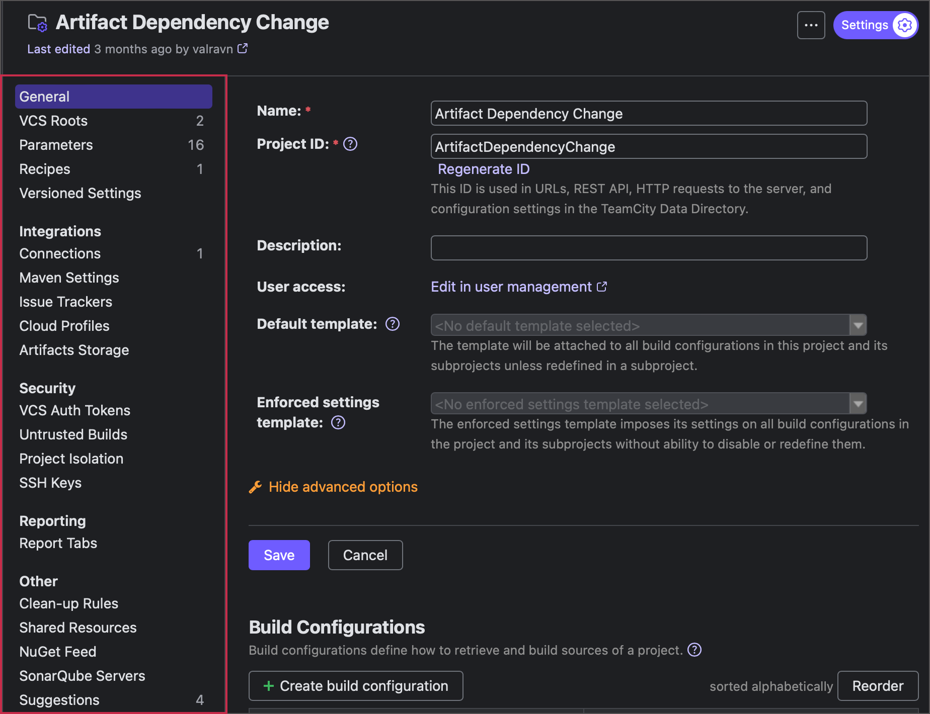 Project Settings | TeamCity On-Premises Documentation
