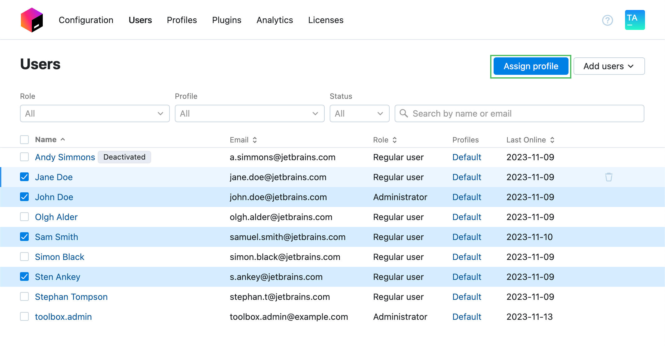 Assign profiles | Toolbox Enterprise Documentation