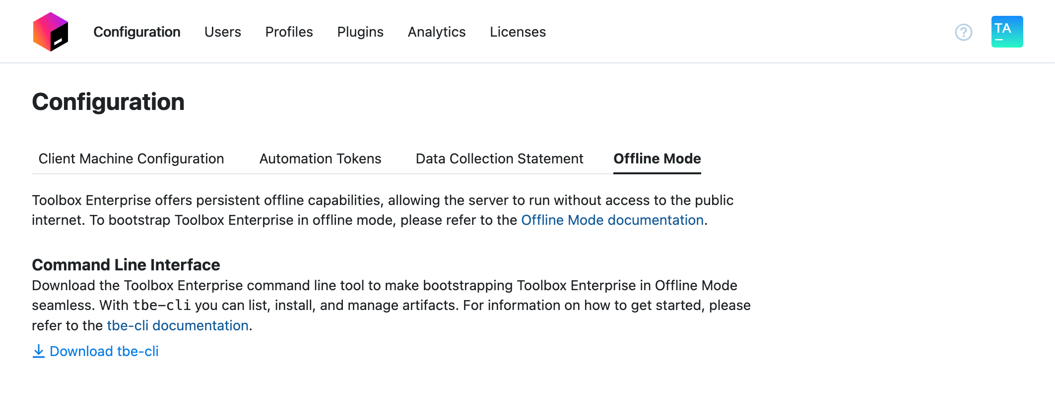 Offline mode | Toolbox Enterprise