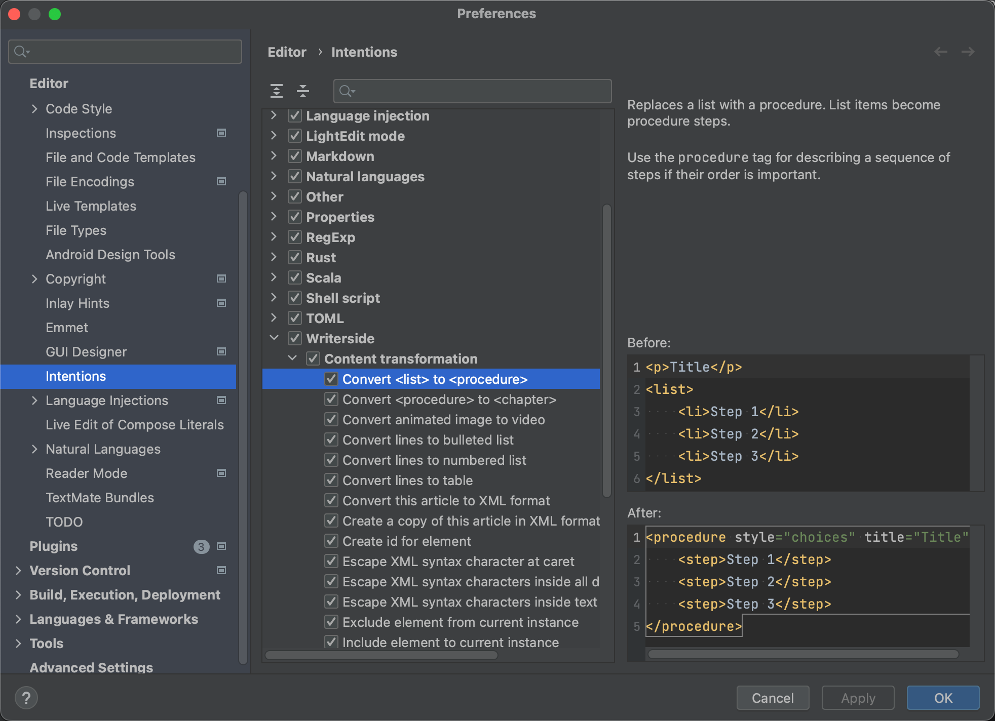 Use Intention Actions Writerside Documentation