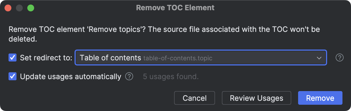 Remove topics | Writerside Documentation