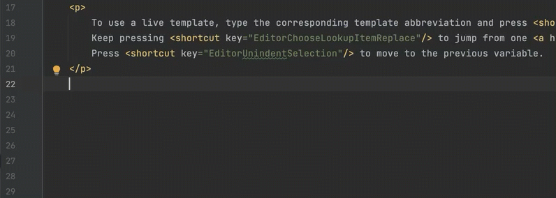 Use live templates for markup elements | Writerside Documentation