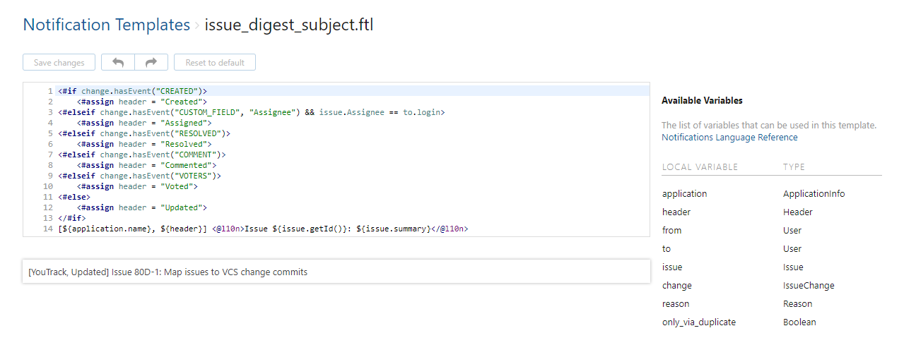 Notification Templates YouTrack Server Documentation